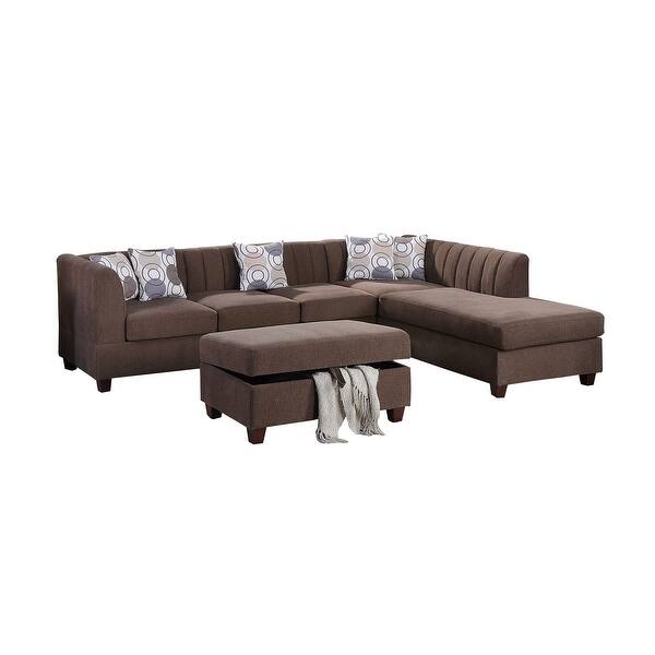 Eli 3 Piece Sectional Sofa Set, Chenille Fabric, Channel Stitching ...
