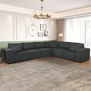 Oversized L Shaped Linen Upholstered Sectional Sofa - Bed Bath & Beyond - 40384087