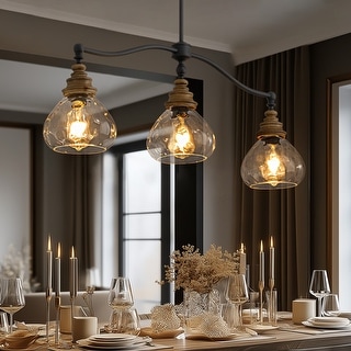 36 in. Rustic Farmhouse 3-Light Pendant Chandelier with Ripple Glass ...