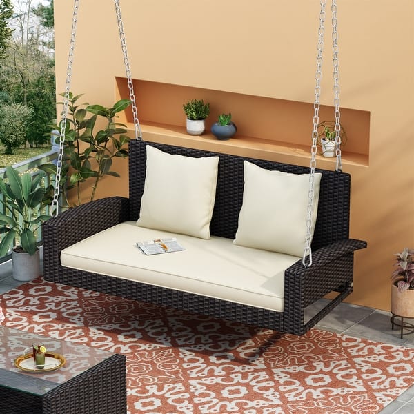 2-Person Wicker Hanging Porch Swing with Chains - Bed Bath & Beyond - 36361866