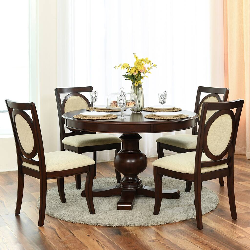 Homy Casa Traditional 5 Piece Solid Wood Upholstery Dining Set ...