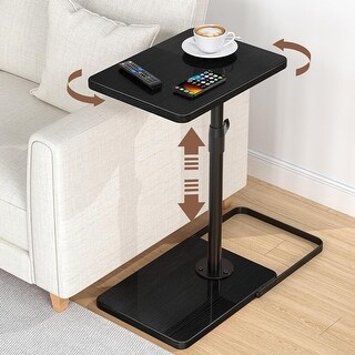 Adjustable Height End Table with 360° Swivel, Non-Slip Base, Multi-Use ...