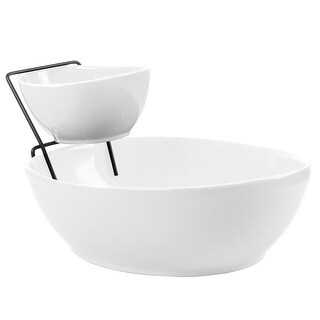 Hometrends 3 Piece 2 Tier Fine Ceramic Chip and Dip Serving Set in ...