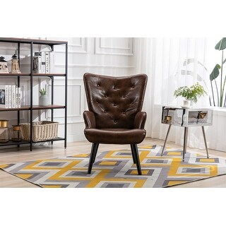 Mid Century Wood Frame Button Tufting Lounge Chairs Living Room Accent ...