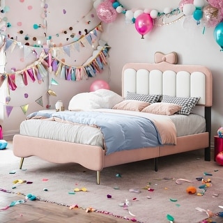 Bow knot Dreamy Headboard Design Twin size Velvet Princess Platform Bed ...