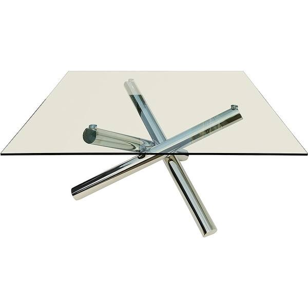 Square Glass Top Dining Table with Chrome Base, White Lacquer - clear ...