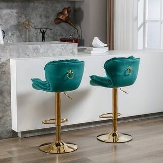 Green-Modern Swivel Bar Stools Set of 2 Comfy Velvet Dining Chairs ...