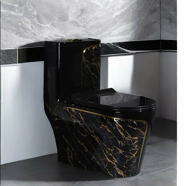 Black Large Pipe Ceramic One Piece Toilet with Seat - Bed Bath & Beyond ...