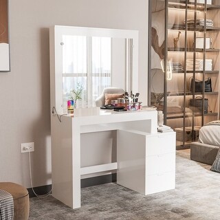 Becca Modern White Painted Vanity Desk, USB Port, for Bedroom - Bed ...