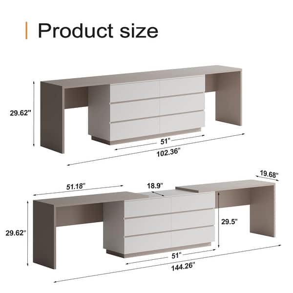 144'' Large Modern Home Office Expandable Dresser Desk Combo with ...