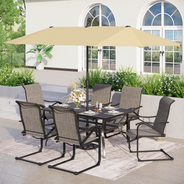 7/8-Piece Patio Dining Set including 60"x38" Slatted Metal Table with 1 ...