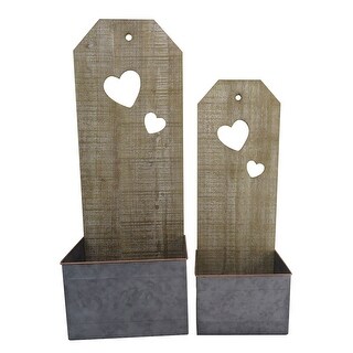 Wooden With Heart Cut Outs Back And Square Metal Box Base Planters (Set ...