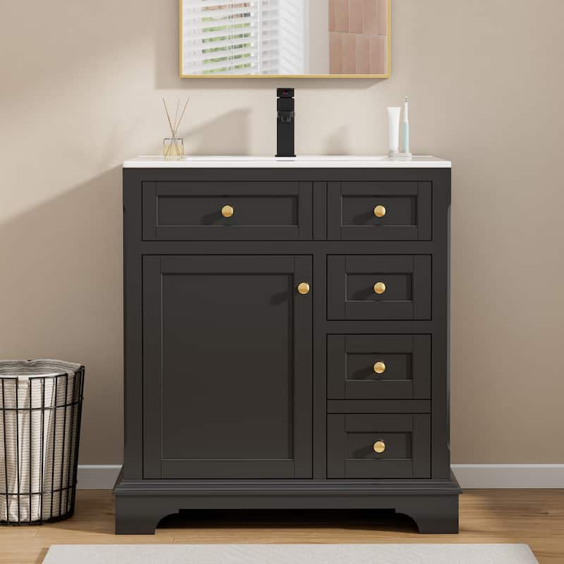 24"/30"/36" Retro Bathroom Vanity W/ Drop in Sink Combo Cabinet Set ...