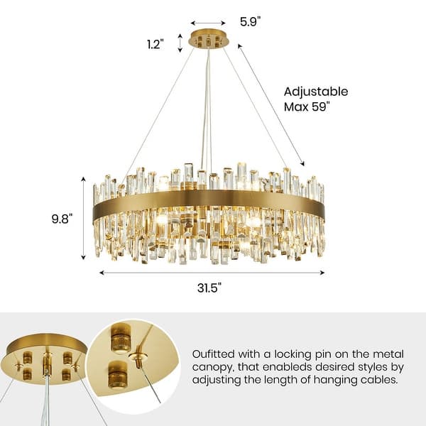 32 in. 2-Tier Modern Crystal Chandelier Brass Gold Round Crystal ...