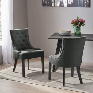 Set of 2 Dark Gray Fabric Dining Chair Tufted Buttons Accent Chairs ...