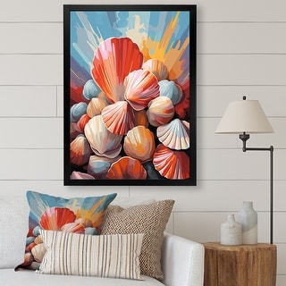 Designart "Seashells Pop Art Collage" Seashell Framed Canvas Wall Art ...