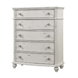 Spica 52 Inch Wood Dresser Chest, 5 Drawers, Turned Legs, Antique White ...