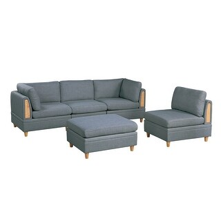 5 Piece Upholstered Modular Sectional Sofa Set with 1 Ottoman in Steel ...