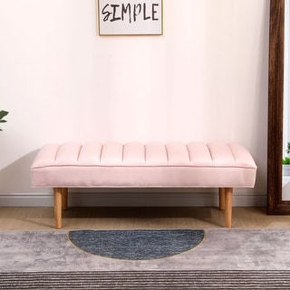 Pink Upholstered Bench Channel Tufted Ottoman with Wood Legs - Bed Bath ...