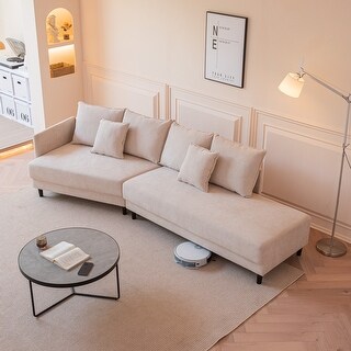 Luxury Polyester Fabric 4-Seat Sectional Sofa Set Modern Padded Right ...