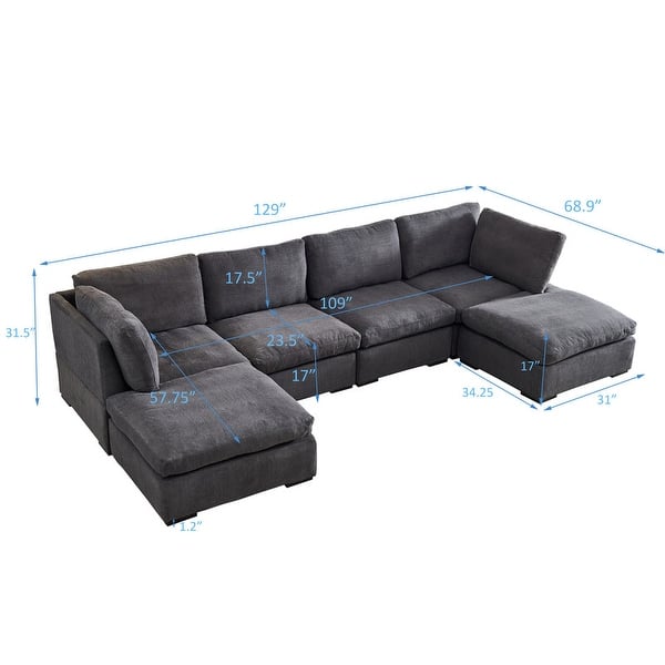 Modular U-Shape Sectional Sofa with Two Ottoman, Filled with Down - Bed ...