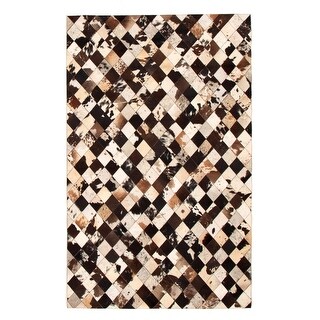 ECARPETGALLERY Handmade Cowhide Patchwork Dark Brown Leather Rug - 5'0 ...