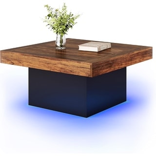 35-inch Modern Wooden Coffee Table with LED Lights, Brown & Black ...