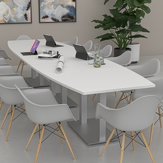 14 Ft Boat Shaped Modular Conference Table Metal Bases Electric Units ...