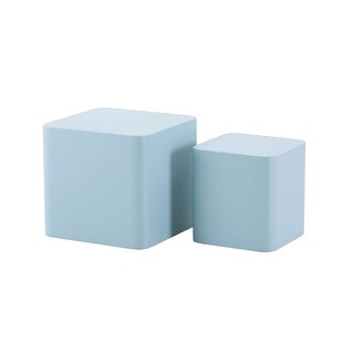 Light Blue Multi-Functional Square Nesting Tables Set of 2 with Coffee ...