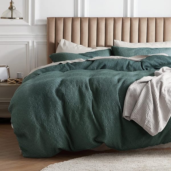green waffle bedding