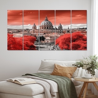 Designart "Monochrome Red Rome Cityscape" Rome Multipanel Wall Art ...