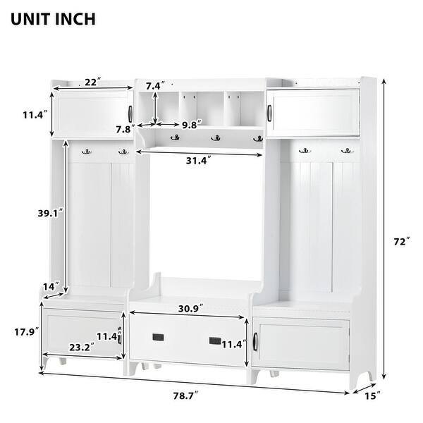 4-in-1 Entryway Bench Hall Tree Coat Rack with Storage Bench& Cabinet ...