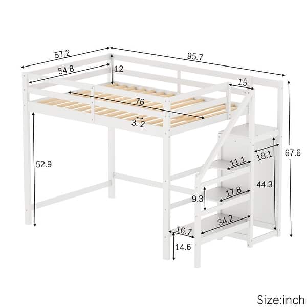 Full Size Loft Bed with Built-in Storage Wardrobe and Staircase - Bed ...
