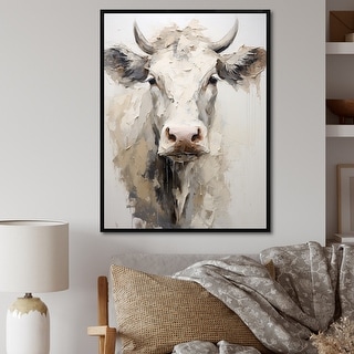 Designart "Minimalism Beige Cow Portrait" Animals Cow Framed Wall Art ...
