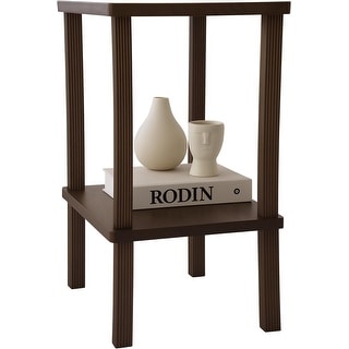 Side Table with Fluted Legs, Real Wood, 2-Tier, Easy Assembly, Dark ...