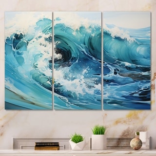 Designart "Oceanic Collage II" Abstract Collages Canvas Wall Art Set ...