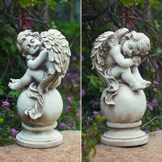 Set of 2 Magnesium Cherubs on Globe Pedestal - Bed Bath & Beyond - 40651148