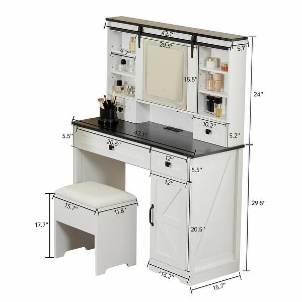 Farmhouse 42'' Makeup Vanity Desk with lighted Sliding Mirror,Tabletop ...