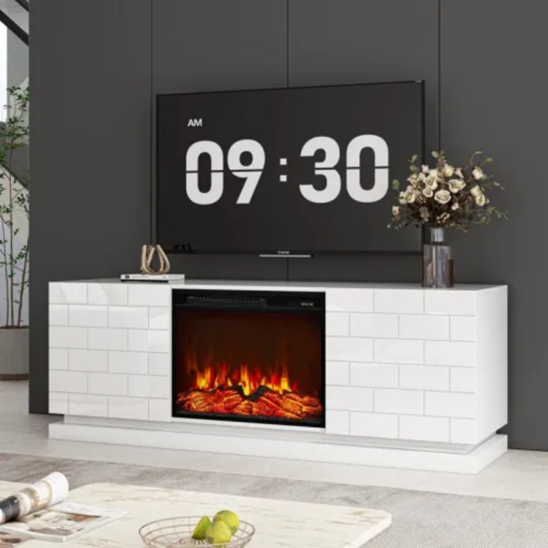 Brick Pattern Design Fireplace TV Stand Media Console with Electric Fireplace Farmhouse Entertainment Center for TVs Up to 63