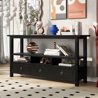 Rustic Solid Console Table Double-Storey Tabletop with Three Drawers ...