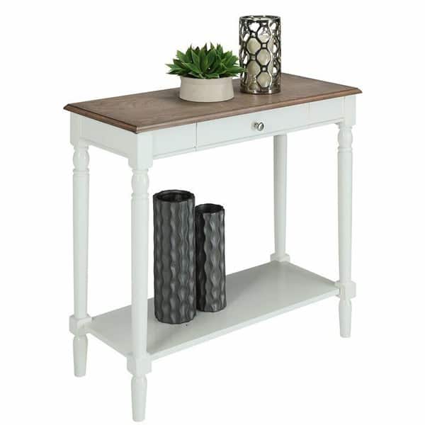 French Country Hall Table Drawer and Shelf in Driftwood and White Wood ...
