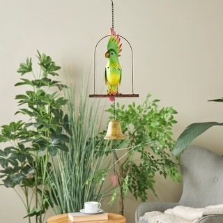 Green Metal Handmade Perched Parrot Windchime with Hanging Bell - Bed ...