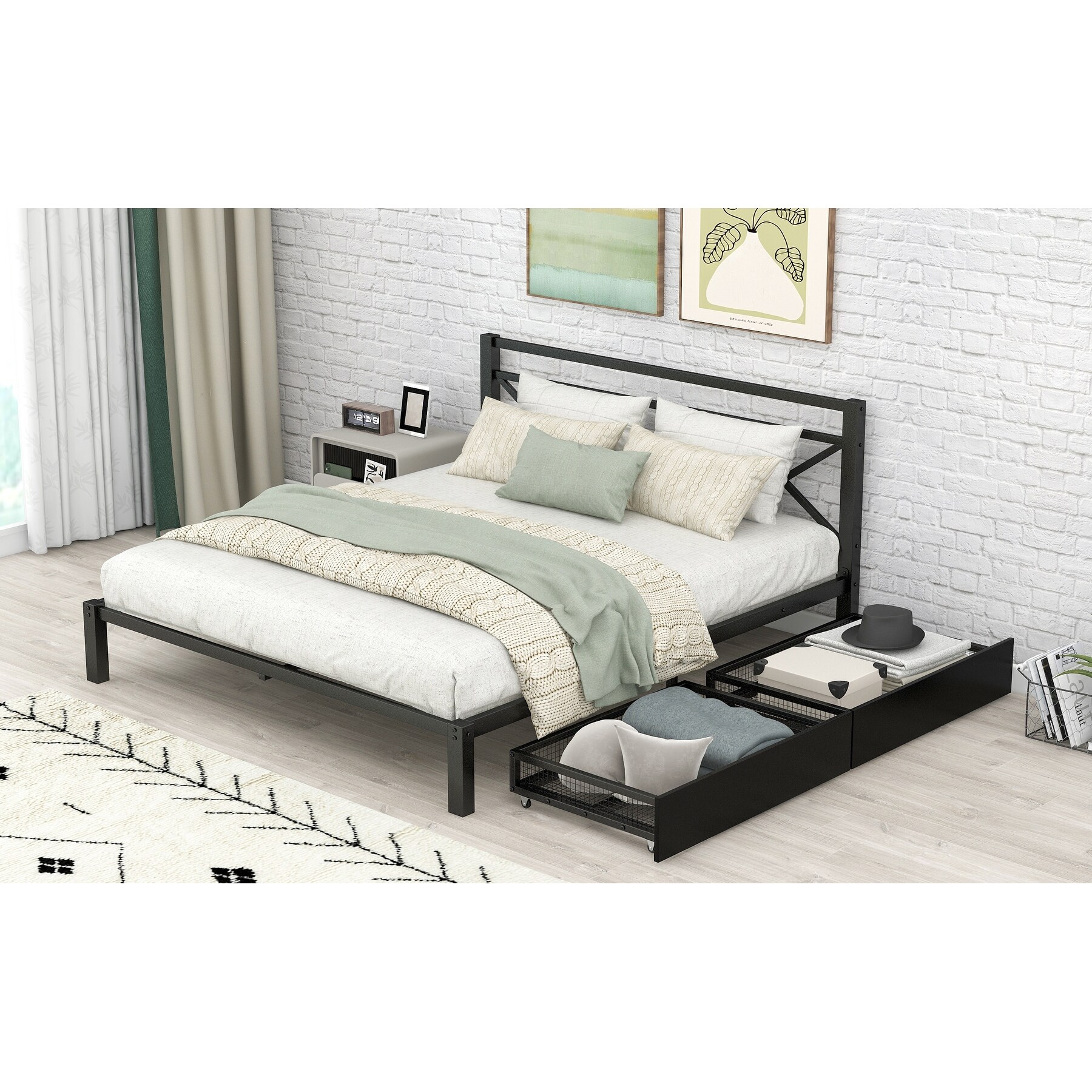 Modern Metal Platform Bed with 2 Drawers Sturdy Metal BedFrame with Headboard Ergonomically Designed No Spring Box Neede Bed Bath Beyond 37862868