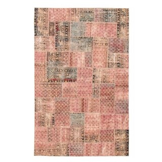 ECARPETGALLERY Hand-knotted Color Transition Patchwork Salmon Wool Rug ...