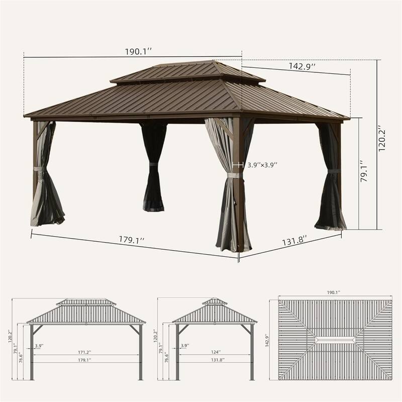 12' x 16' Outdoor Aluminum Hardtop Gazebo with Galvanized Steel Double ...