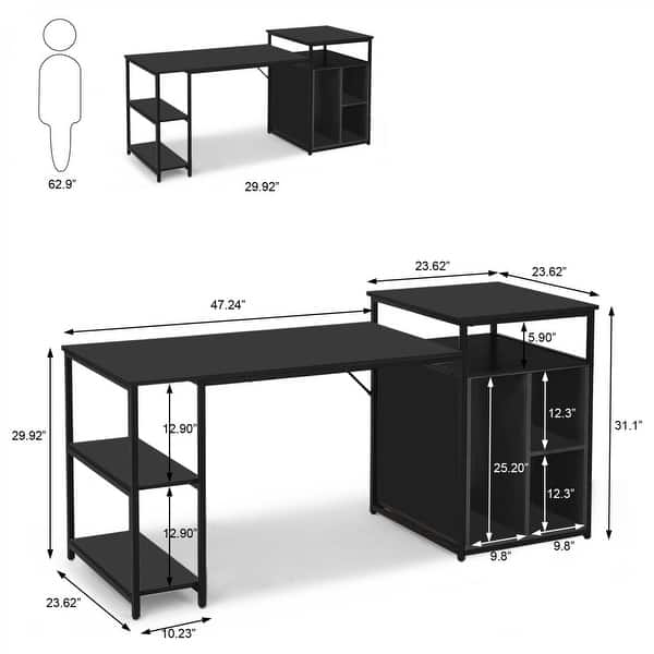 Computer Desk With Printer Stand, Shelf, Large Desk With Bookshelf 47in ...