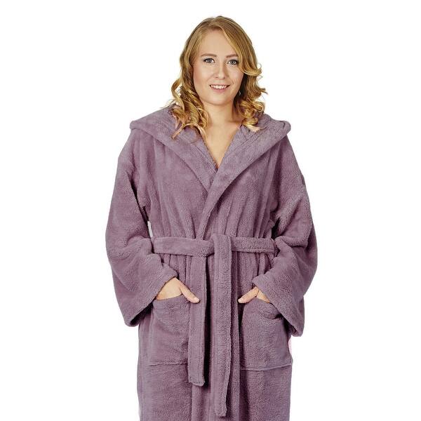 Women's Hooded Premium Fleece Full Length Bathrobe Soft Plush Robe - On ...