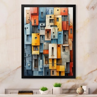 Designart "Cubism Art Tower II" Cubism Framed Canvas Wall Art - Bed ...