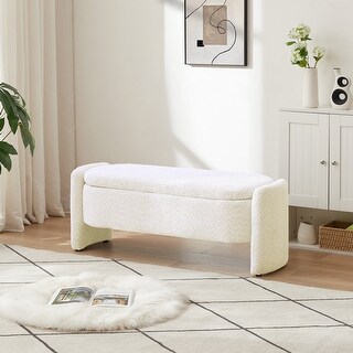Chic Cream White Ottoman Bench with High-Density Sponge and Durable ...