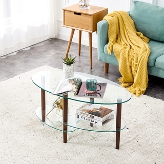 Transparent Oval glass coffee table, modern table in living room Oak ...